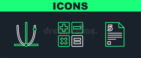 Set Line Test Or Exam Sheet Graph Schedule Chart Diagram And Calculator Icon Vector Stock