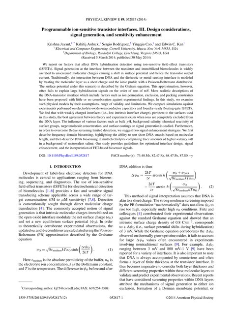 PDF Programmable Ion Sensitive Transistor Interfaces III Design Considerations Signal