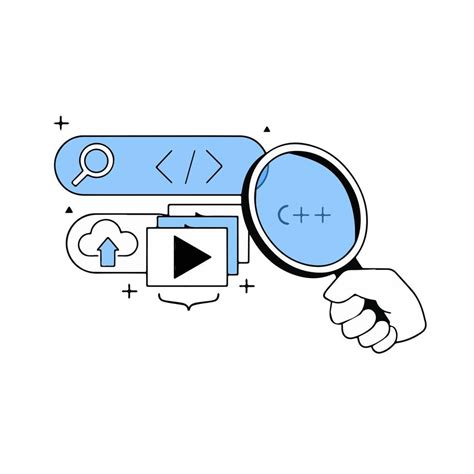 Development Of The Website And Application Web Design Outline Hand Holds A Magnifying Glass On