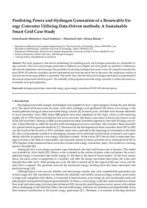 Pdf Predicting Power And Hydrogen Generation Of A Renewable Energy