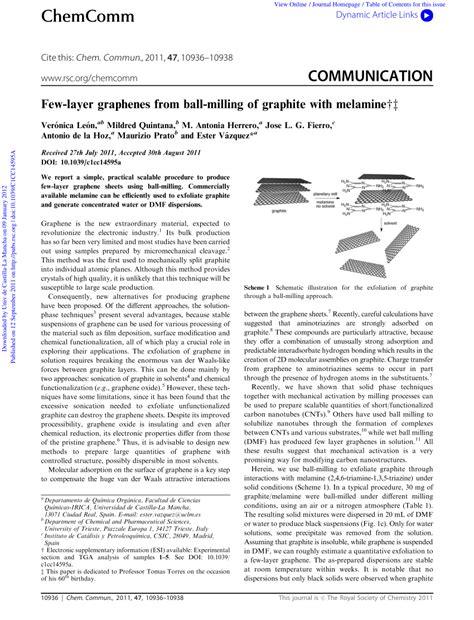 Pdf Few Layer Graphenes From Ball Milling Of Graphite With Melamine
