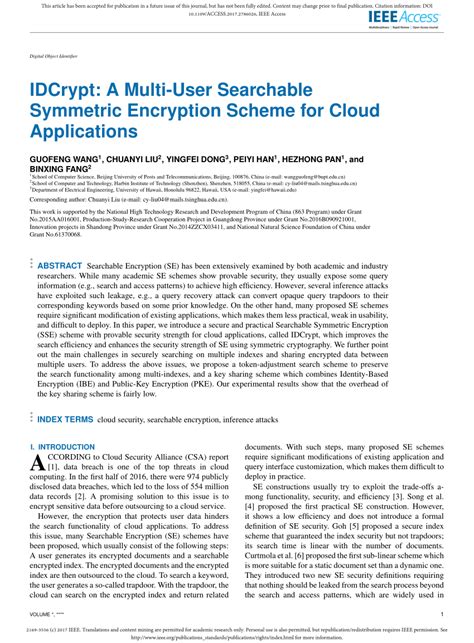 Pdf Idcrypt A Multi User Searchable Symmetric Encryption Scheme For Cloud Applications