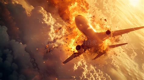 Dramatic Airplane Exploding Mid Air Fiery Sky Disaster Scene Crisis Concept Illustration With