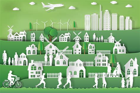 사람들의 운동과 종이 예술과 공예 스타일 개념으로 자연 건강 여름에 아침 도시 공원에서 신선한 공기에서 휴식 벡터 일러스트 레이 션 가족에 대한 스톡 벡터 아트 및 기타