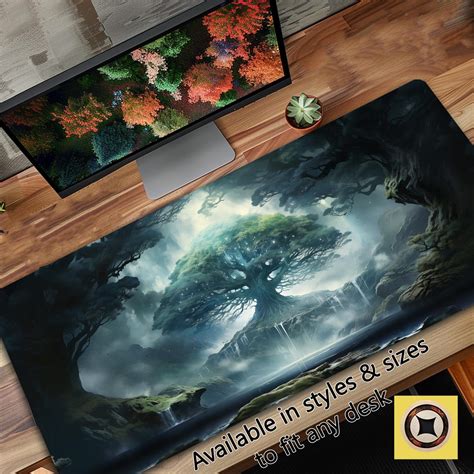Gaming Playmat Desk Mat Fantasy Cave And Ethereal Tree Oversized