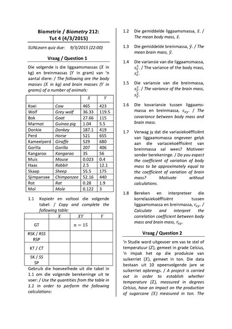 Tut 4 2015 4th Tutorial Biometry 212 1 Biometrie Biometry 212 Tut 4 4 3 2015 Sunlearn