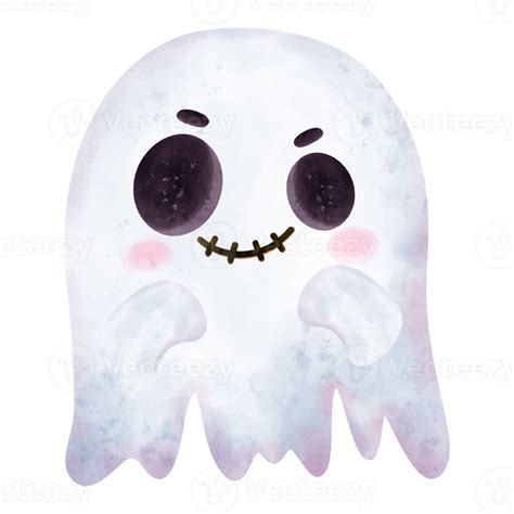Cute And Kawaii Happy Face Halloween Ghost Cartoon Character Watercolor Hand Drawn 23869888 Png