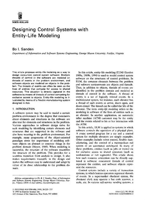 Pdf Designing Control Systems With Entity Life Modeling Dokumentips