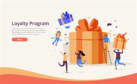 인터넷 소매 고객 및 선물 상자를 부양하는 방문 페이지 템플릿 온라인 상점이나 상점의 홍보 충성에 대한 스톡 벡터 아트 및 기타 이미지 Istock