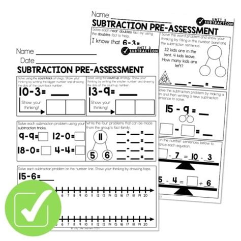 Lucky To Learn Math 1st Grade Unit 3 Subtraction Pre Assessment Lucky Little Learners