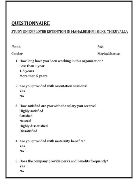Employee Retention Questionnaire Pdf Employee Retention Employment