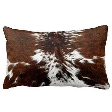 Brown And White Cowhide Art Print Throw Pillow Cover Canvas 24 X 16