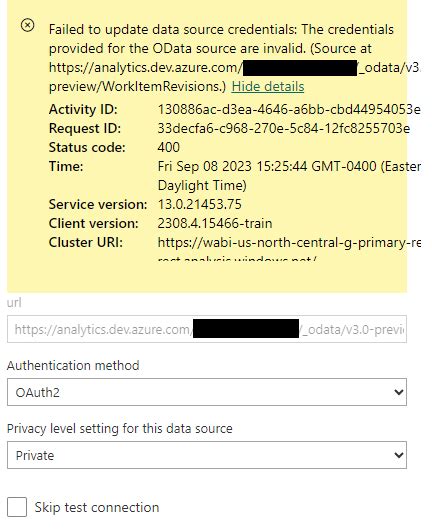 Dataflow Will Not Connect To Odata Data Source F Microsoft