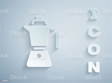 종이 잘라 커피 메이커 모카 냄비 아이콘 회색 배경에 격리 종이 아트 스타일 벡터 3차원 형태에 대한 스톡 벡터 아트 및 기타 이미지 3차원 형태 개념 그림자