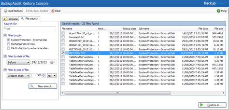 Restore Tab Backupassist