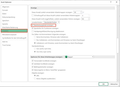 Bearbeitungsleiste In Excel Ein Oder Ausblenden Exceltricks