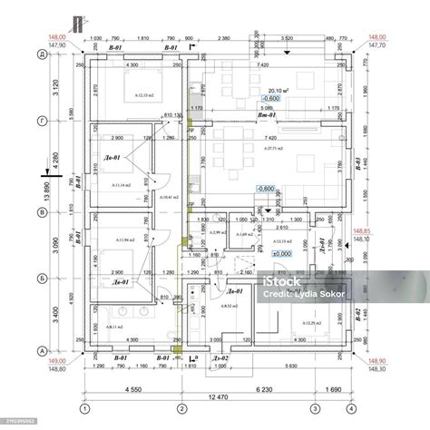 Vector Blueprint Of A One Story Building Floor Plan Stock Illustration