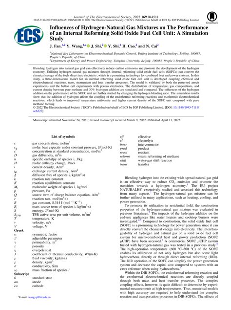 Influences Of Hydrogen Natural Gas Mixtures On The Performance Of An Internal Reforming Solid