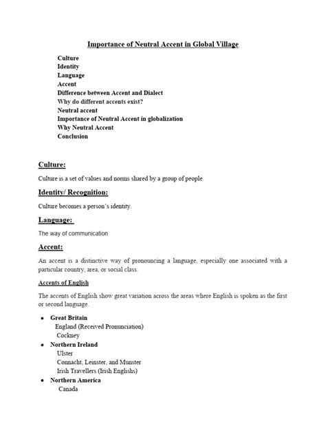 Importance Of Neutral Accent In Global Village Pdf Accent