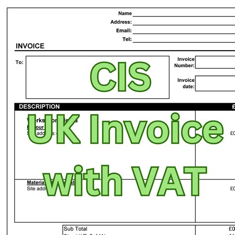 Pdf Cis Invoice Template With Vat Download Etsy Uk