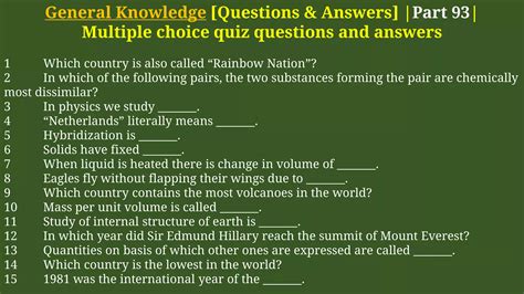 General Knowledge [questions And Answers] Part 93 Ppt
