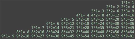 Python For循环九九乘法表利用python中的for循环和while循环，打印各种方向的九九乘法表。 Csdn博客
