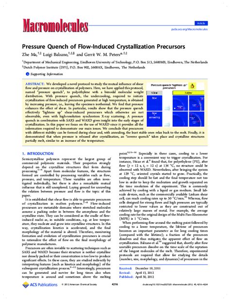 Pdf Pressure Quench Of Flow Induced Crystallization Precursors