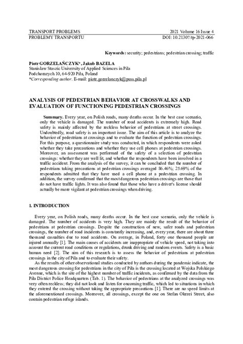 Pdf Analysis Of Pedestrian Behavior At Crosswalks And Evaluation Of Functioning Pedestrian