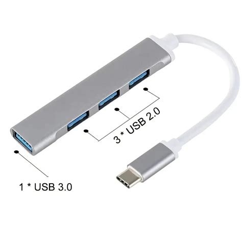 Adaptador HUB Tipo C 4 En 1 1 USB 3 0 3 USB 2 0 Metálico Romy