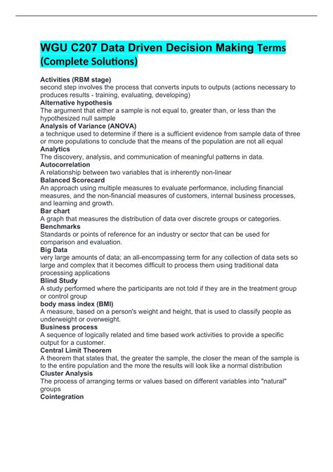 Wgu C207 Data Driven Decision Making Terms Complete Solutions Wgu C207 Data Driven Decision