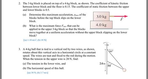 Solved 2 The 3 Kg Block Is Placed On Top Of A 4 Kg Block Chegg Com