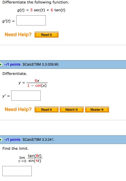 Solved Differentiate The Following Function G T 5 Sec T
