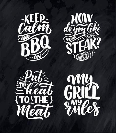 Набор с забавными лозунгами Bbq отличный дизайн для любых целей Премиум векторы