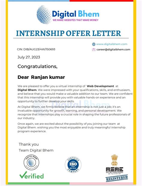 Ranjan Kumar On Linkedin Internship Webdevelopment Digitalbhem