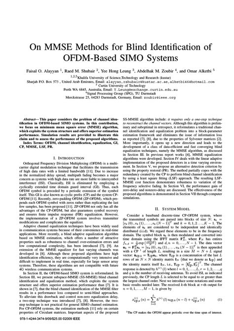 Pdf On Mmse Methods For Blind Identification Of Ofdm Based Simo Systems