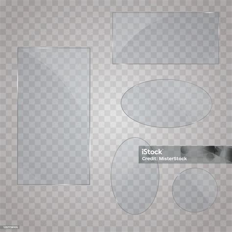 투명 한 배경에 다른 모양의 사실유리 플레이트 세트 눈부심과 빛이 있는 아크릴과 유리 질감 사실적인 유리 창 또는 프레임 벡터