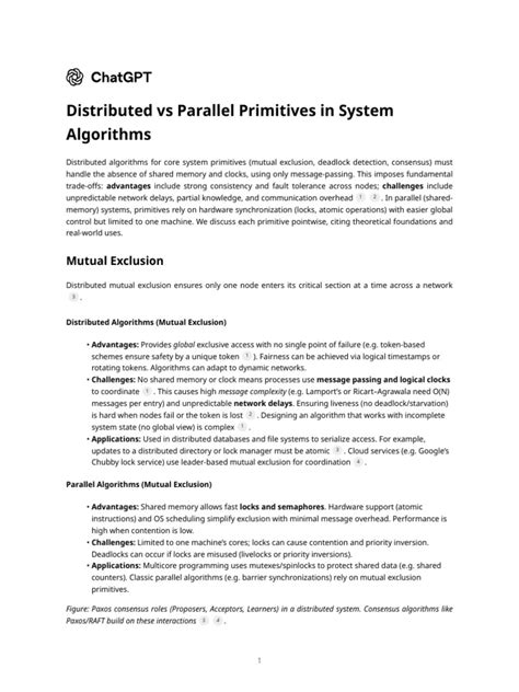 Distributed Vs Parallel Primitives In System Algorithms Pdf