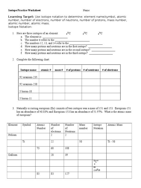 Isotope Practice Worksheet Lecture Notes Chemistry Docsity Worksheets Library