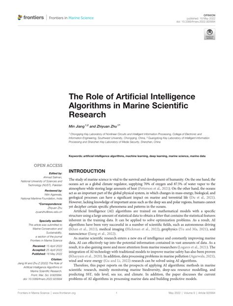 Pdf The Role Of Artificial Intelligence Algorithms In Marine