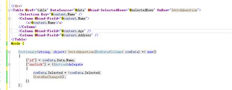 Issue With The Combination Of Selection And Onrow Of The Table