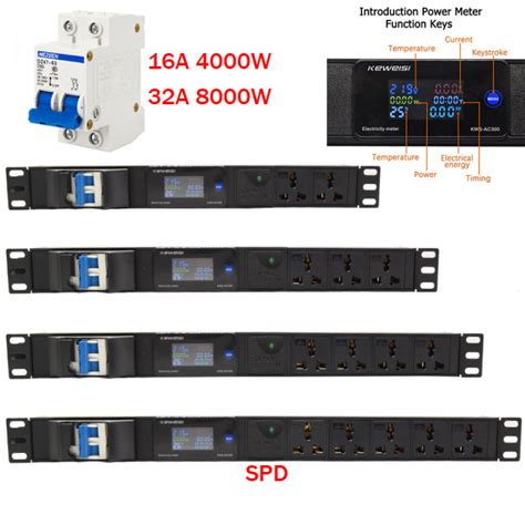 Pdu Power Strip Voltmeter Ammeter Power Meter Electricity Metering Surge Protection 2 12ways