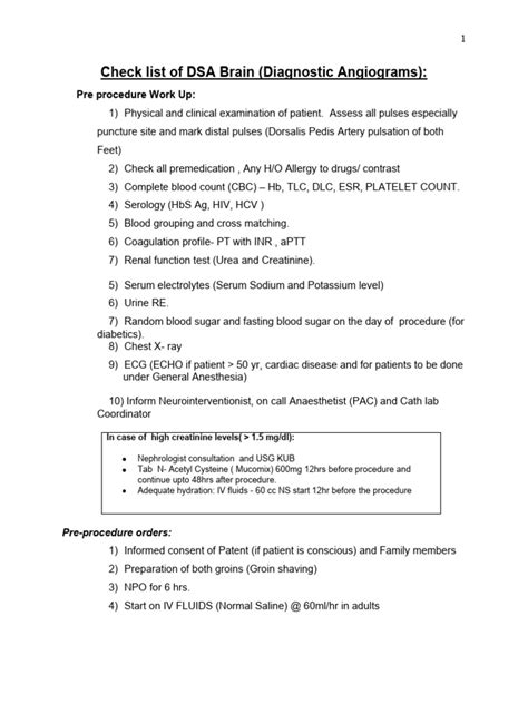 Dsa Brain Procedure Pdf Creatinine Pulse