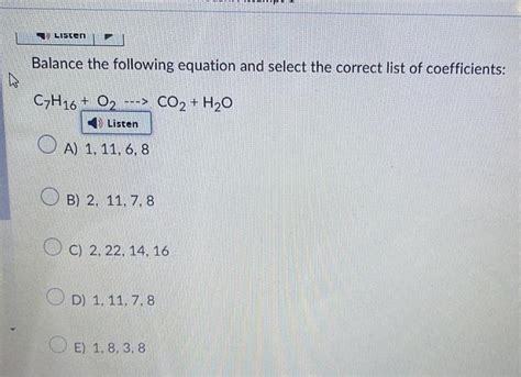 [solved] Balance The Following Equation And Select The Cor