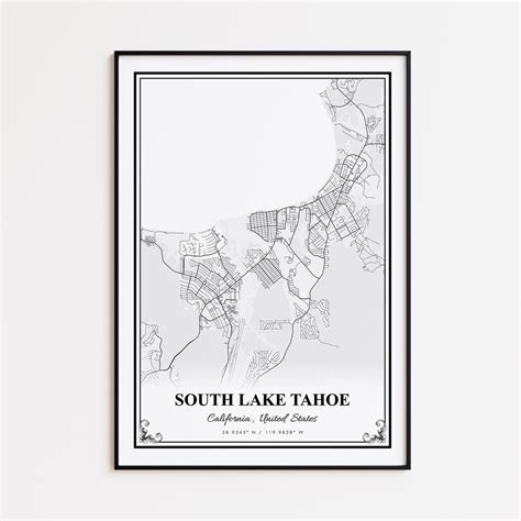 South Lake Tahoe Map Print South Lake Tahoe California Wall Art Poster