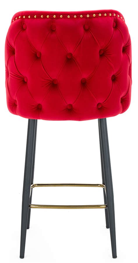 Mayfair Velvet Red Bar Stool Gold Footrest Modern And Elegant Design