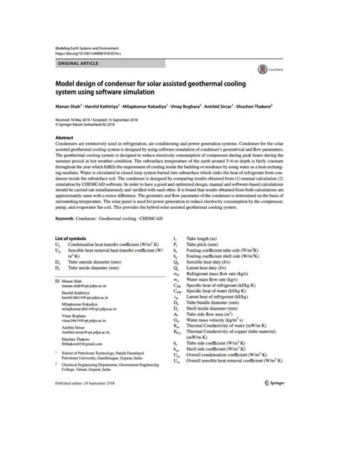 Pdf Model Design Of Condenser For Solar Assisted Geothermal Cooling System Using Software