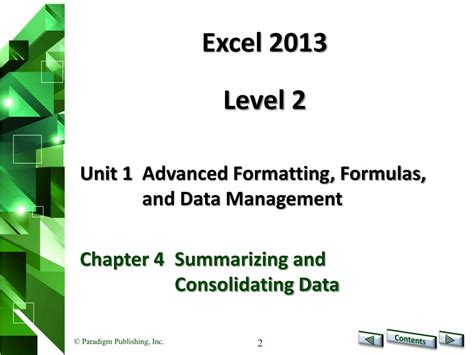Ppt Excel 2013 Level 2 Unit 1 Advanced Formatting Formulas And Data