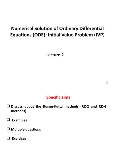 Numerical Solution Of Ordinary Differential Equations Ode Initial Value Problem Ivp Pdf