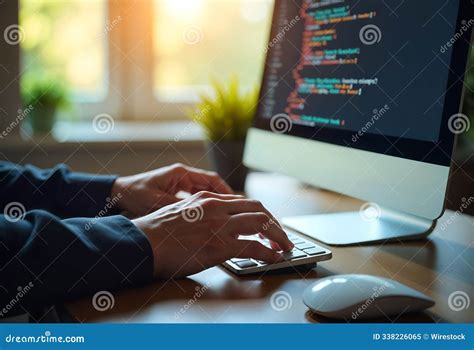 Programmer Typing Code On Desktop Computer Stock Illustration Illustration Of Technology