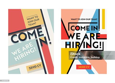 비즈니스 모집 배너 디자인 세트 채용 포스터를 고용 우리는 기하학적 복고 및 현대 색깔의 모양 배경에 타이포 그래피를 고용 하 고 있습니다 전단지 브로셔 표지 템플릿입니다